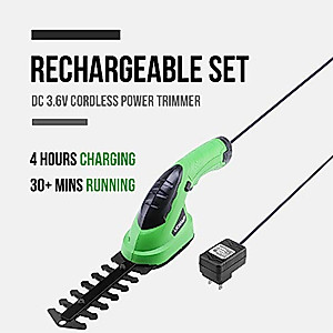 Lichamp 2-in-1 Electric Hand Held Grass Shear Hedge Trimmer Shrubbery Clipper Cordless Battery Powered Rechargeable for Garden and Lawn, CGS-3601 Grass Green
