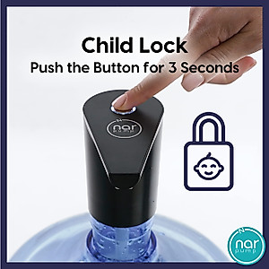 Narpump Whisper Ultra Silent, Very Fast Electric Drinking Water Bottle Dispenser Pump for 1-5 Gallon Water Jug, Portable Adapter with Child Lock for 5 Gallon Jug, USB Rechargeable, Black
