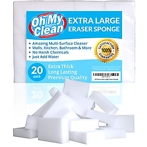 (20 Pack) Extra Large Eraser Sponge - Extra Thick, Long Lasting, Premium Melamine Sponges in Bulk - Multi Surface Power Scrubber Foam Cleaning Pads - Bathtub, Floor, Baseboard, Bathroom, Wall Cleaner