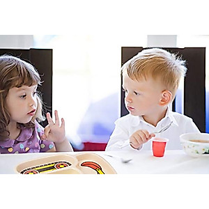 Kid Plate Set Bamboo Toddler Plates Dinnerware Dinner Dish Set Baby Feeding Spill Proof Divided Plate - Baby Spoon and fork 3-Piece Set for Kids and Toddlers Teaches Child Portion Control