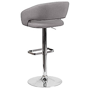 Flash Furniture Erik Comfortable & Stylish Contemporary Barstool with Rounded Mid-Back and Foot Rest, Adjustable Height - Gray Fabric with Chrome Base