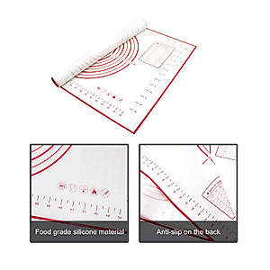 KUFUNG Silicone Baking Mats Non-Slip Pastry Mat Countertop Protector Fondant Mat for Rolling Dough Pie Crust Pizza and Cookies (24 x 16 Inch, Red)
