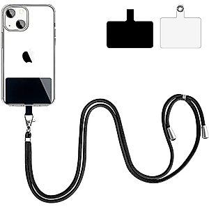 BFSD·DM Universal Cell Phone Lanyard,Crossbody Lanyard with Adjustable Nylon Neck Strap,Compatible with Every Mobile Phone(Black)