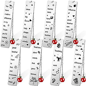 8 Pcs Teacher Appreciation Gift from Students Teacher Bookmark with Apple Pendant Thank You Metal Appreciation Bookmark Graduation Season Gift for Teachers of High School College Elementary