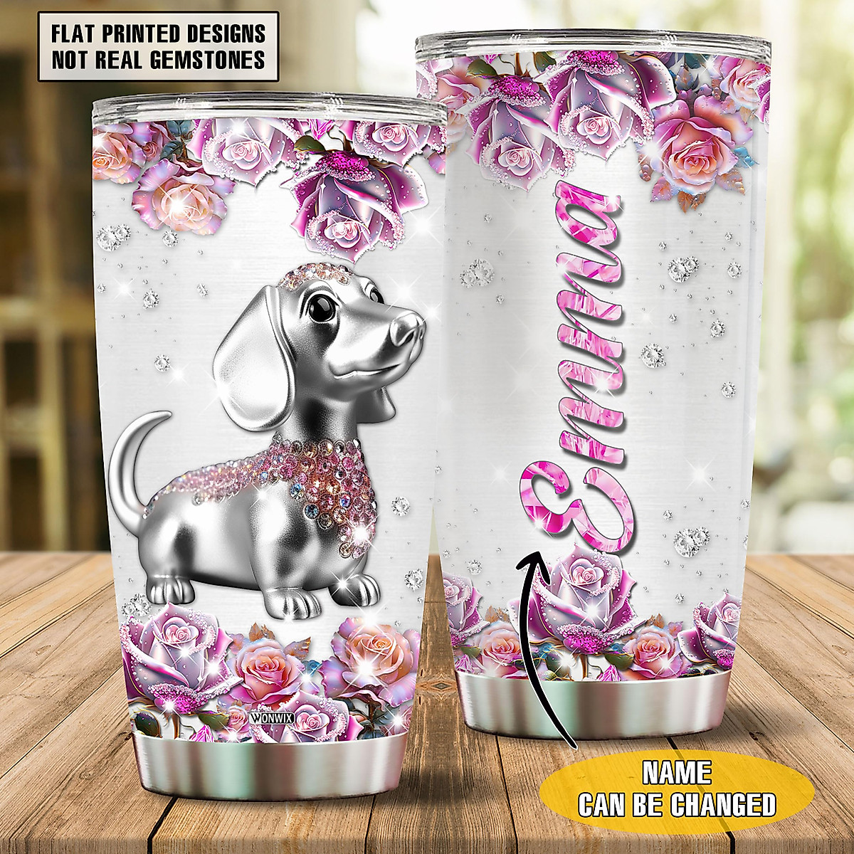 WONWIX Personalized Dachshund Themed Gifts for Women, Girls, Wife, Daughter, Insulated Stainless Steel Tumbler, Mug, Cup, Water Bottle, Perfect for Christmas, Birthday, Mother's Day, Valentine