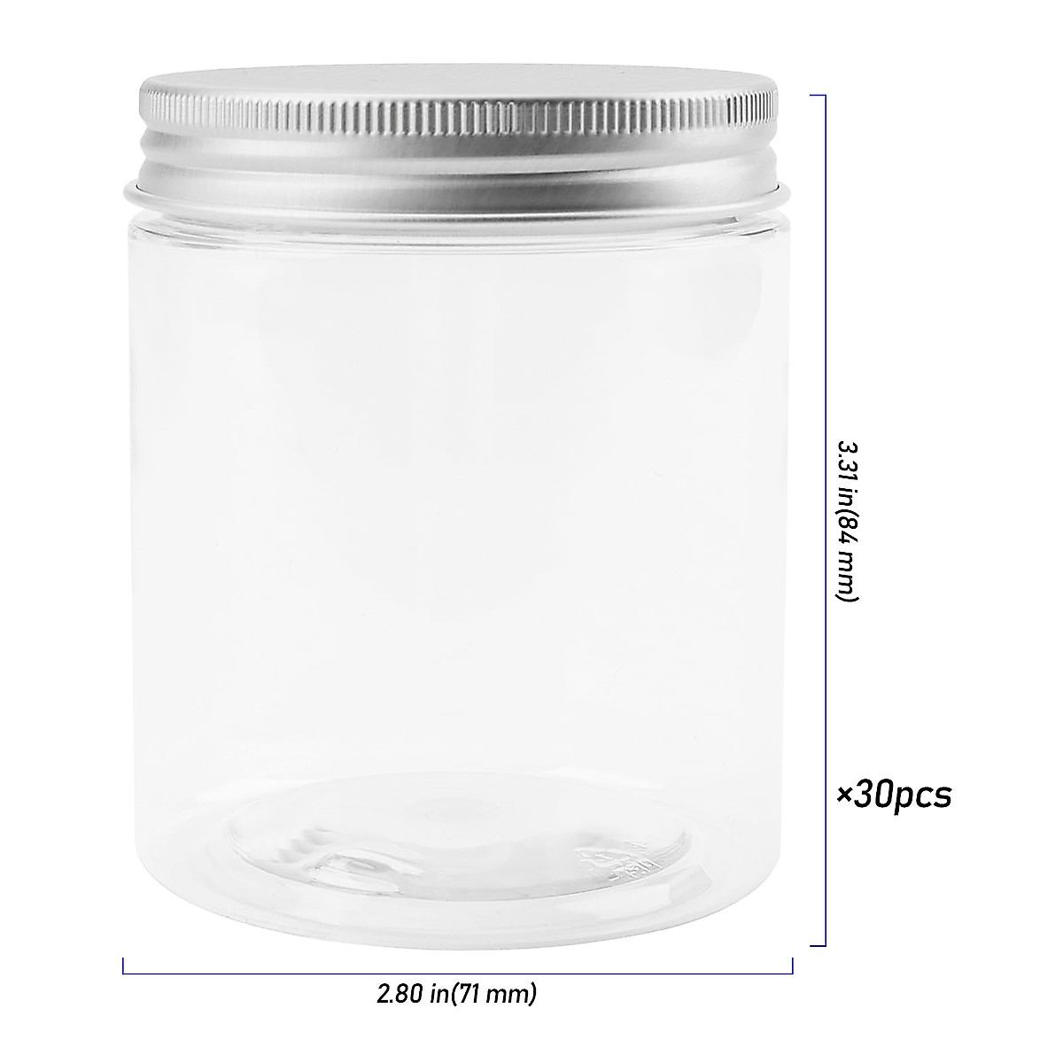 ZEONHEI 30 Pack 8 Oz Plastic Jars with Aluminum Lid, Wide Mouth Clear Empty Plastic Containers for Food Storage Cream Jam Samples