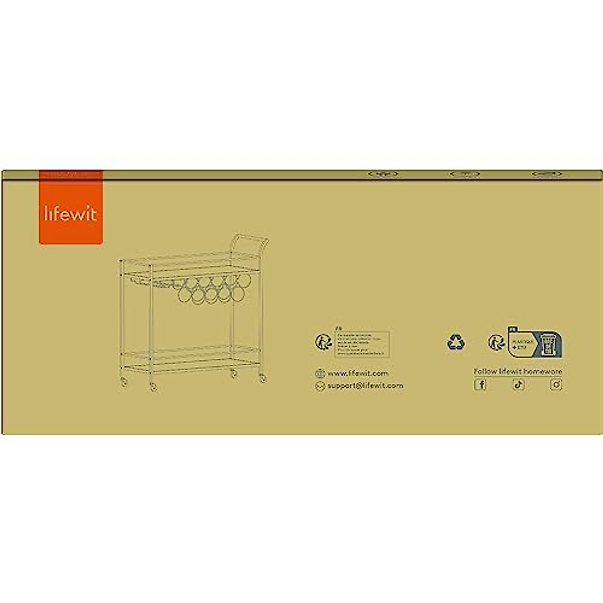 Lifewit Bar Cart, Home Bar Serving Cart, 2 Tier Drink Cart with 9 Wine Bottle Racks, Liquor Beverage Cart for Kitchen Dining Living Room Outdoor, 31.5" x 13" x 34.6", Gold