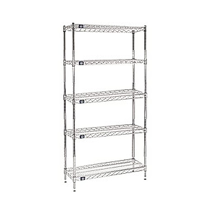 Nexel - 18" x 30" x 74", 5 Tier, NSF Listed Adjustable Wire Shelving, Unit Commercial Storage Rack, Chrome, Leveling feet