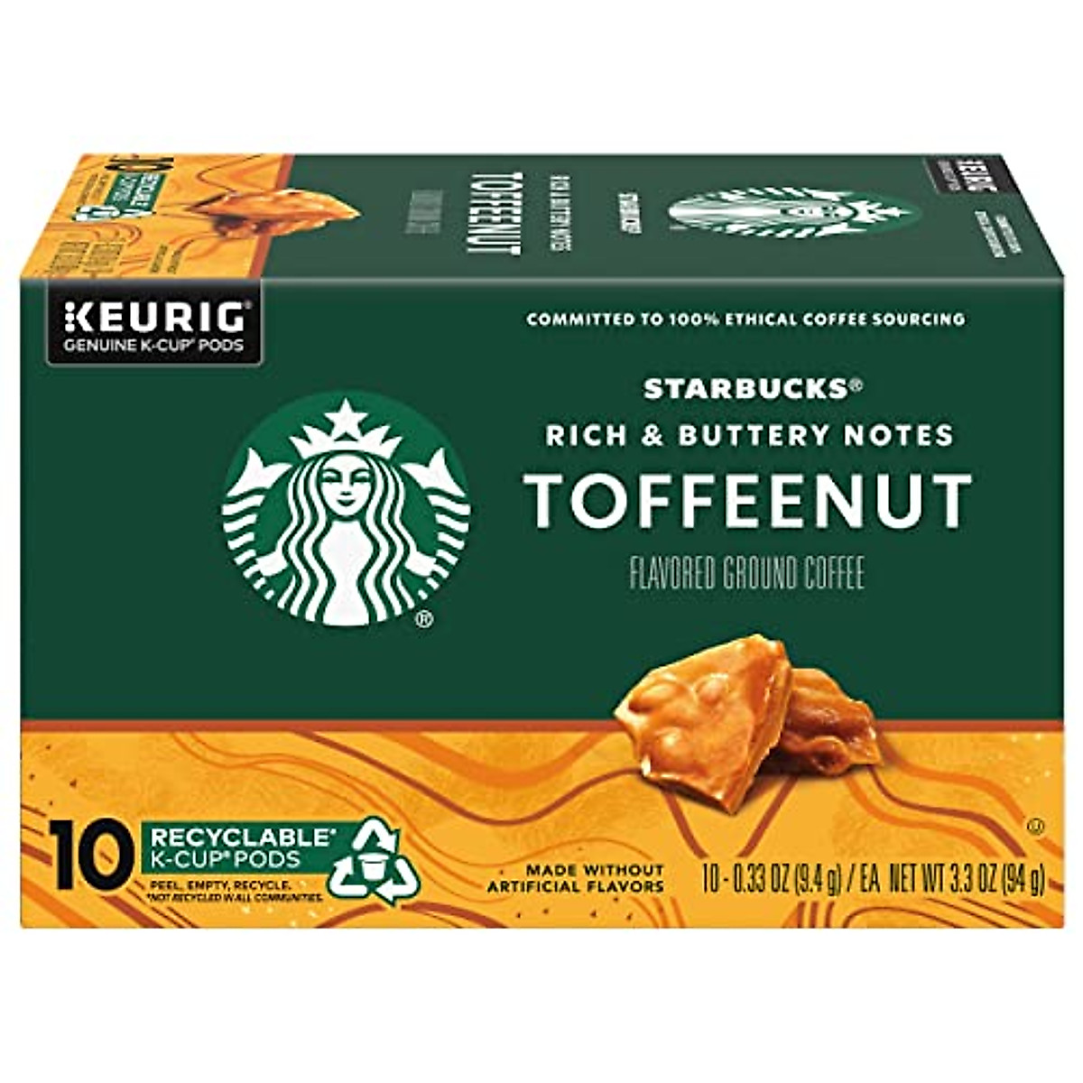 Starbucks Coffee Company Starbucks Flavored Ground Coffee K-Cup Pods, Toffeenut, Signature Collection, 100% Arabica Coffee, Recyclable K-Cups, 10 K-Cup Pods/Box (Pack of 2 Boxes)