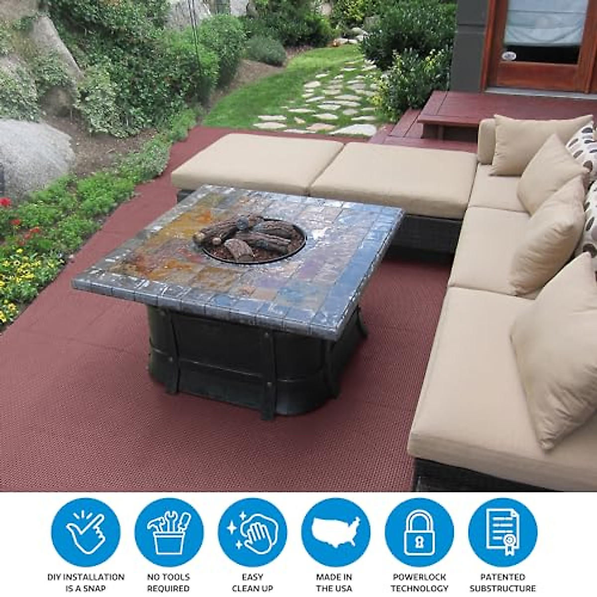 Big Floors DT24BEIG DuraGrid Outdoor Modular Interlocking Multi-Use Plastic Deck Tile, 24 Pack, Beige