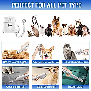 Pro Pet Grooming Kit & Vacuum Suction 99% Pet Hair, Low Noise Dog Grooming Clippers, 5 Pet Grooming Tools,1.2L Dust Box, for Shedding Tools for Dogs Cats and Other Animals Pet Hair