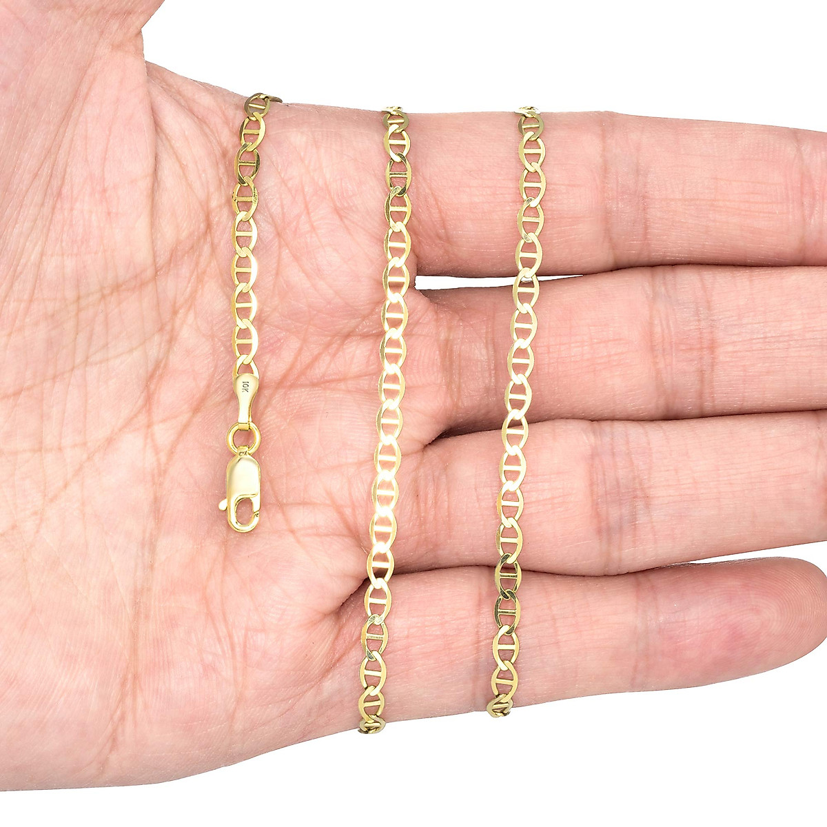 Nuragold 10k Yellow Gold Solid 3mm Anchor Mariner Link Chain Pendant Necklace, Womens Mens Jewelry 16" 18" 20" 22" 24" 26" 28" 30"