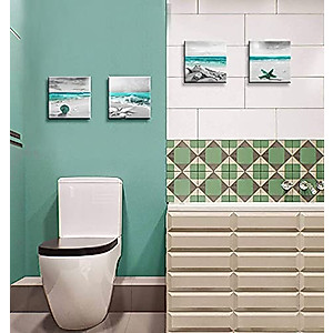 JUFENGART 4 panels green ocean beach wall decoration for bathroom beach canvas prints natural pictures home artwork bedroom living room wall art ready to hang size: 12x12inch/set