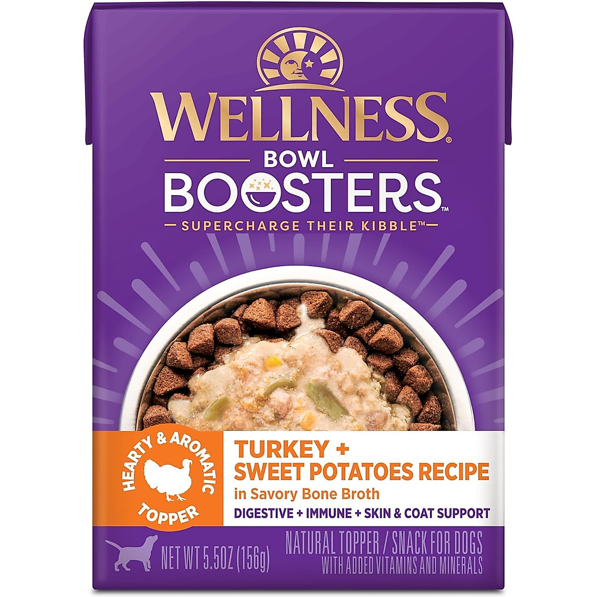Aurora Pet Variety Pack (6) Wellness Bowl Boosters Hearty Wet Dog Toppers (2) Beef (2) Chicken (2) Turkey (5.5-oz Each) with AuroraPet Wipes