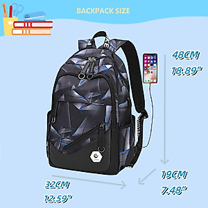 ETAISHOW Geometric-Print Kids School Bag Backpack for Boys Elementary Middle High Bookbag Back Pack for Teens Black Red