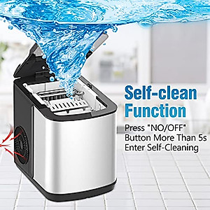 VECYS Stainless Steel Countertop Ice Maker 26LBS Daily Ice Making Capacity, Portable Ice Machine with Self-Clean Function, Perfect for Home and Office