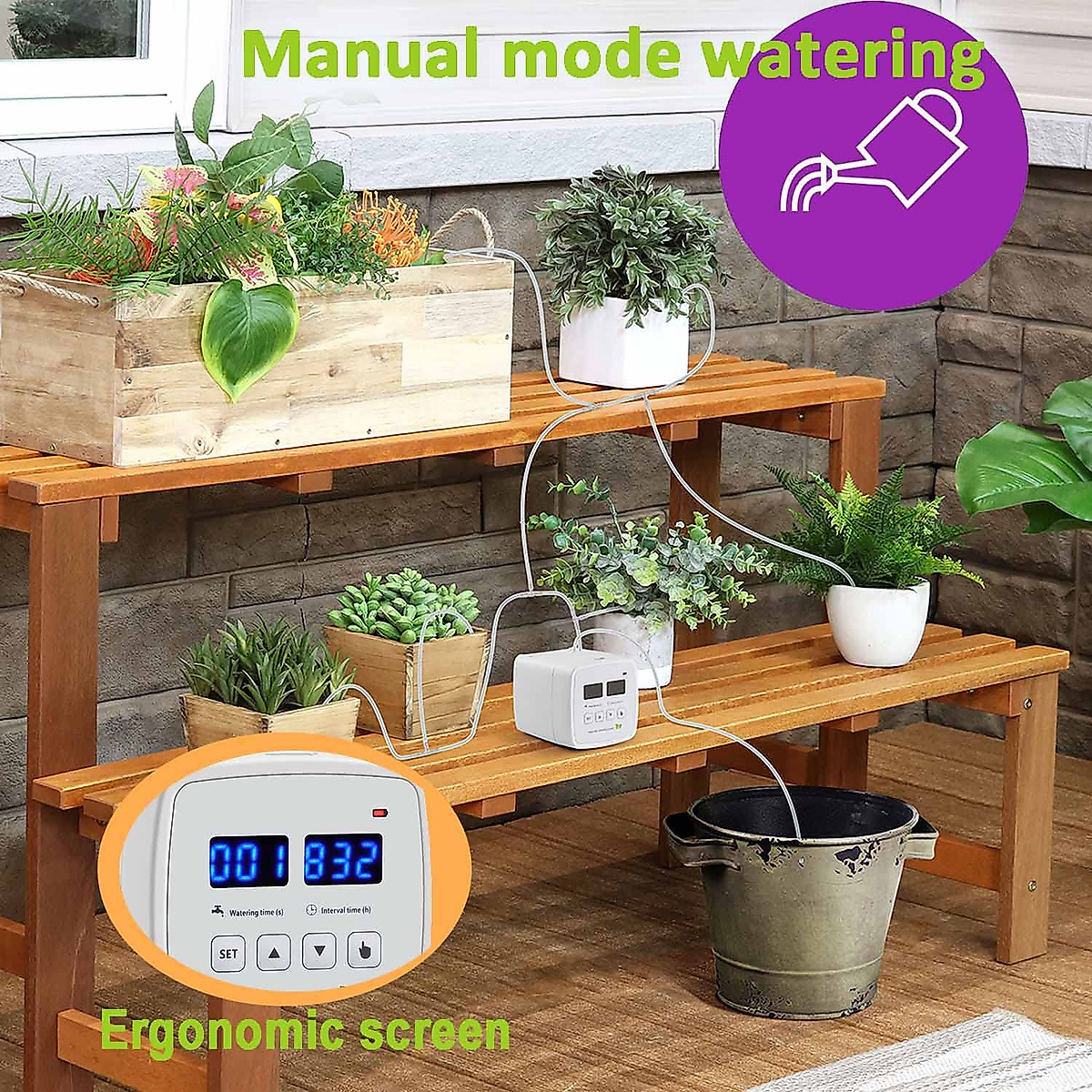 automatic drip irrigation kit auto plant waterer for 10 potted plants self watering planter System Dual display ergonomic Easy DIY Indoor white