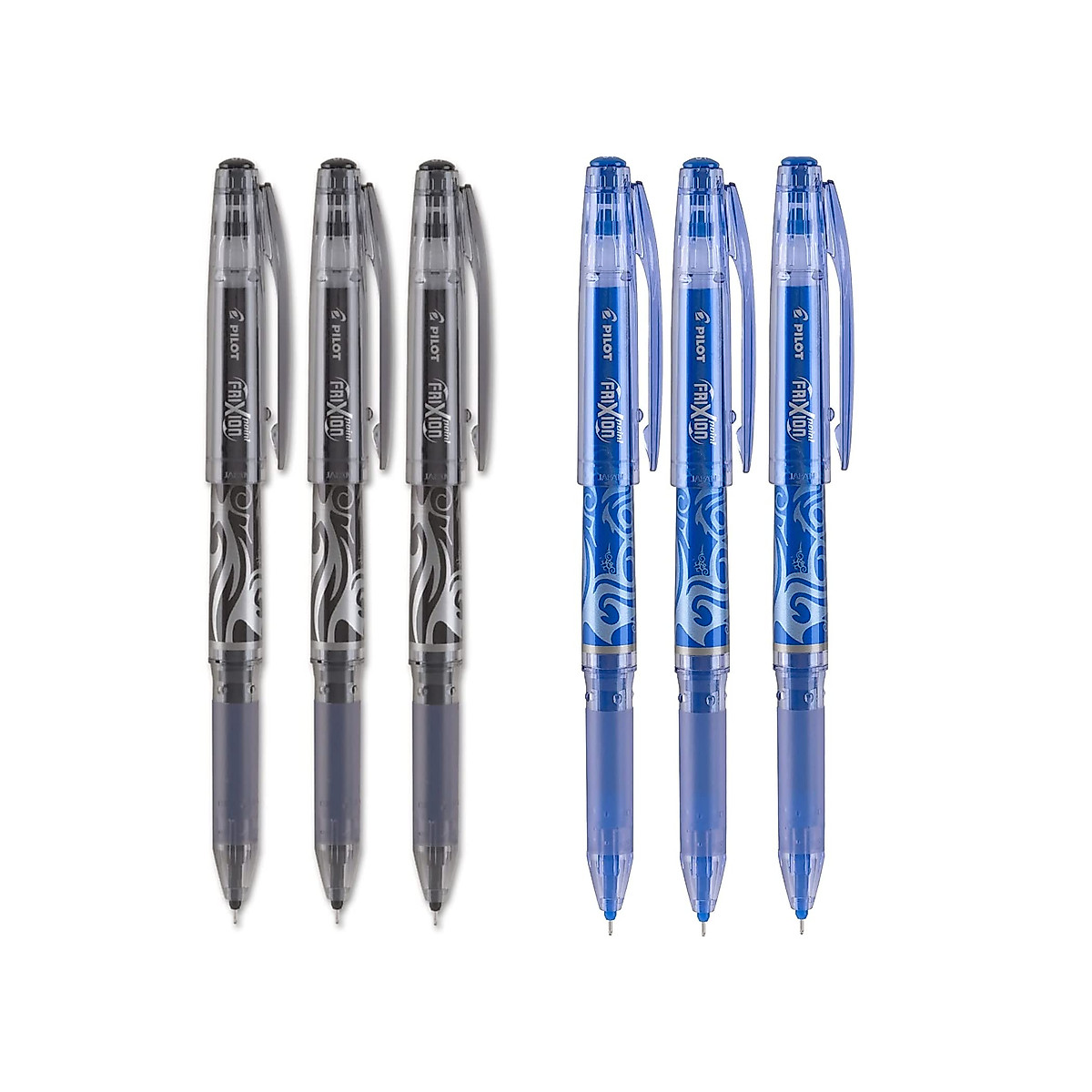 PILOT FriXion Point Erasable & Refillable Gel Ink Pens, Extra Fine Point, Blue Ink, 3 Black and 3 Blue