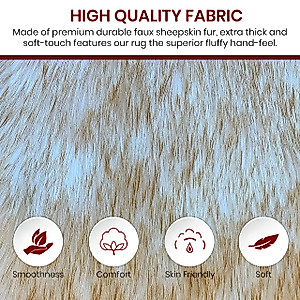 Luxury Faux Sheepskin Fur Rug | Fluffy Area Rug, Shag Rug for Bedroom, Living, Kids Room | Soft Fuzzy Rug, Non-Slip Home Décor Accent, Oval (3'x5', White/Brown Tips)
