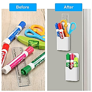 CASEBOT Magnetic Marker Holder, Pen Holder for Whiteboard or Fridge, Magnet Pencil Cup Storage Organizer for Office, Home, Locker and Metal Cabinets, 2 Pack, White