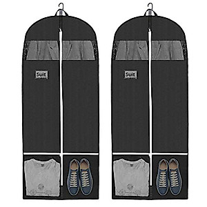 Cabilock Garment Bags Hanging Breathable Gusseted Garment Covers Travel Storage Suit Bag Cover with Clear Window and ID Card Holder for Suit Gowns Dresses Coats (Set of 2)