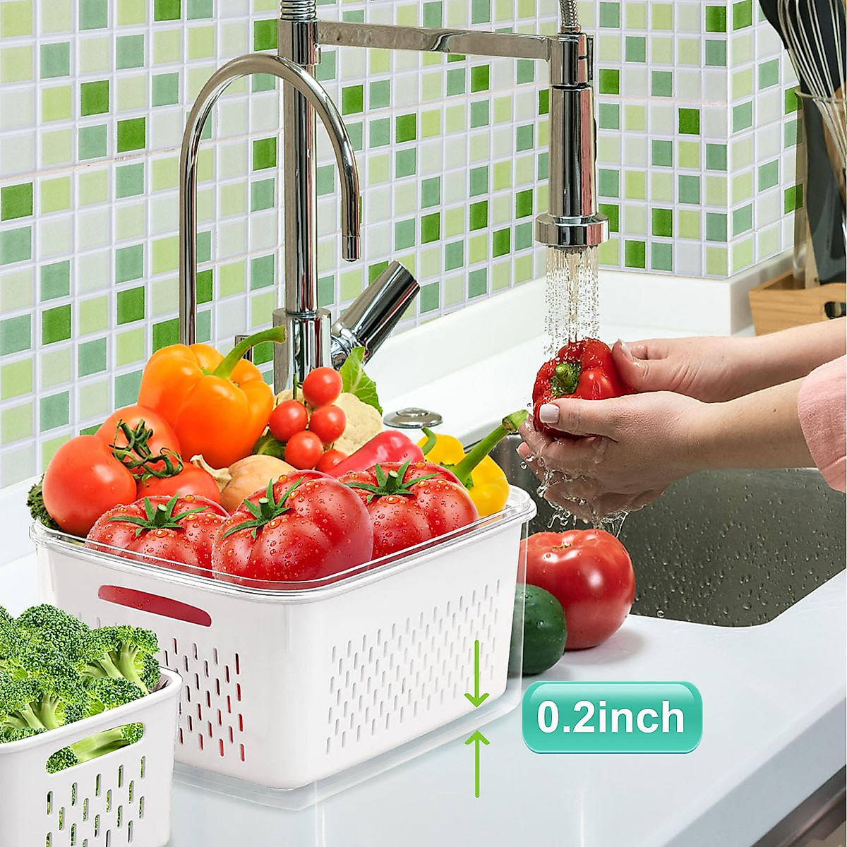 4 PCS Fruit Storage Containers for Fridge with Removable Colander,Airtight Leakproof Food Storage Container,Dishwasher Safe Produce Saver Container for Refrigerator,Keep Fruits Vegetables Fresh Longer