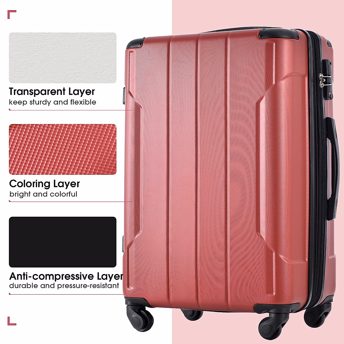 Merax 20 Inch Carry On Luggage with Wheels Aluminum Alloy Corner Hard Shell Suitcase TSA Luggage Suitcases for Travel Woman Men(Red)