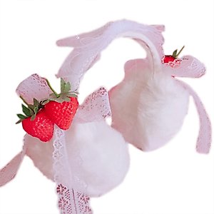 kaixinbukaixin Ear Muffs Cat Ear White Strawberry Black Lolita Cute Ear Muffs Winter Ear Warmers Faux Fur Outdoor Ear Covers,White Strawberry