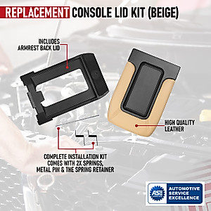 Center Console Lid Replacement Kit Beige - Replaces 924811, 19127364, 19127365, 19127366, 924812 - Compatible with Chevy, Cadillac & GMC Vehicles - Silverado, Avalanche, Tahoe, Suburban, Sierra, Yukon