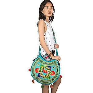 Tribe Azure Fair Trade Hippie Sling Handmade Crossbody Bag Boho Chic Patchwork Embroidered Shoulder Purse Gypsy Blue