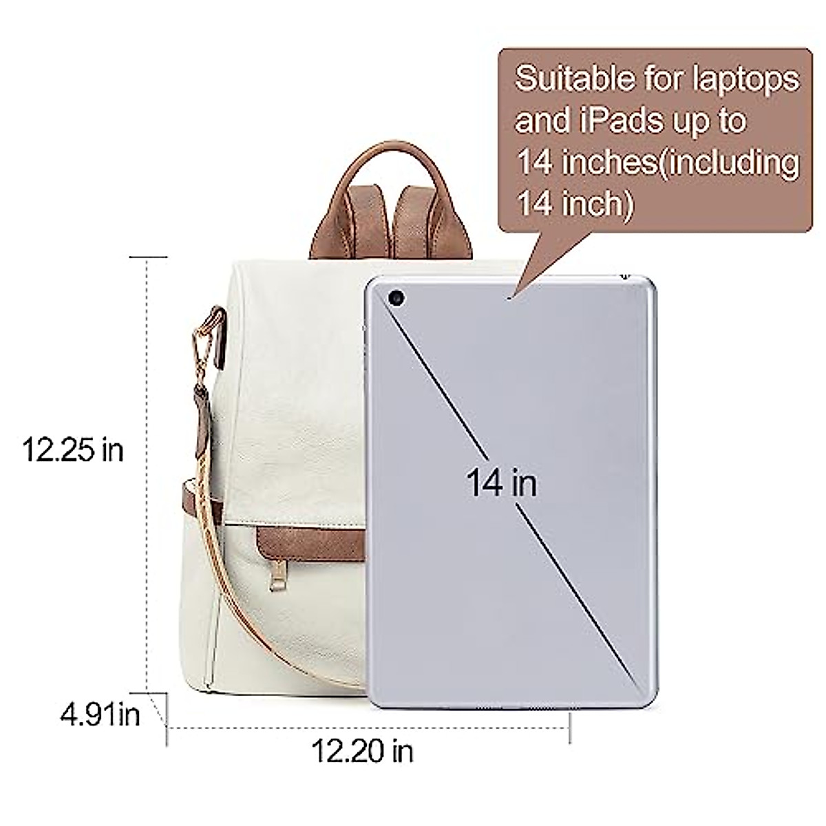 CLUCI Women Backpack Purse Fashion Leather Large Designer Travel Bag Ladies Shoulder Bags White with Brown