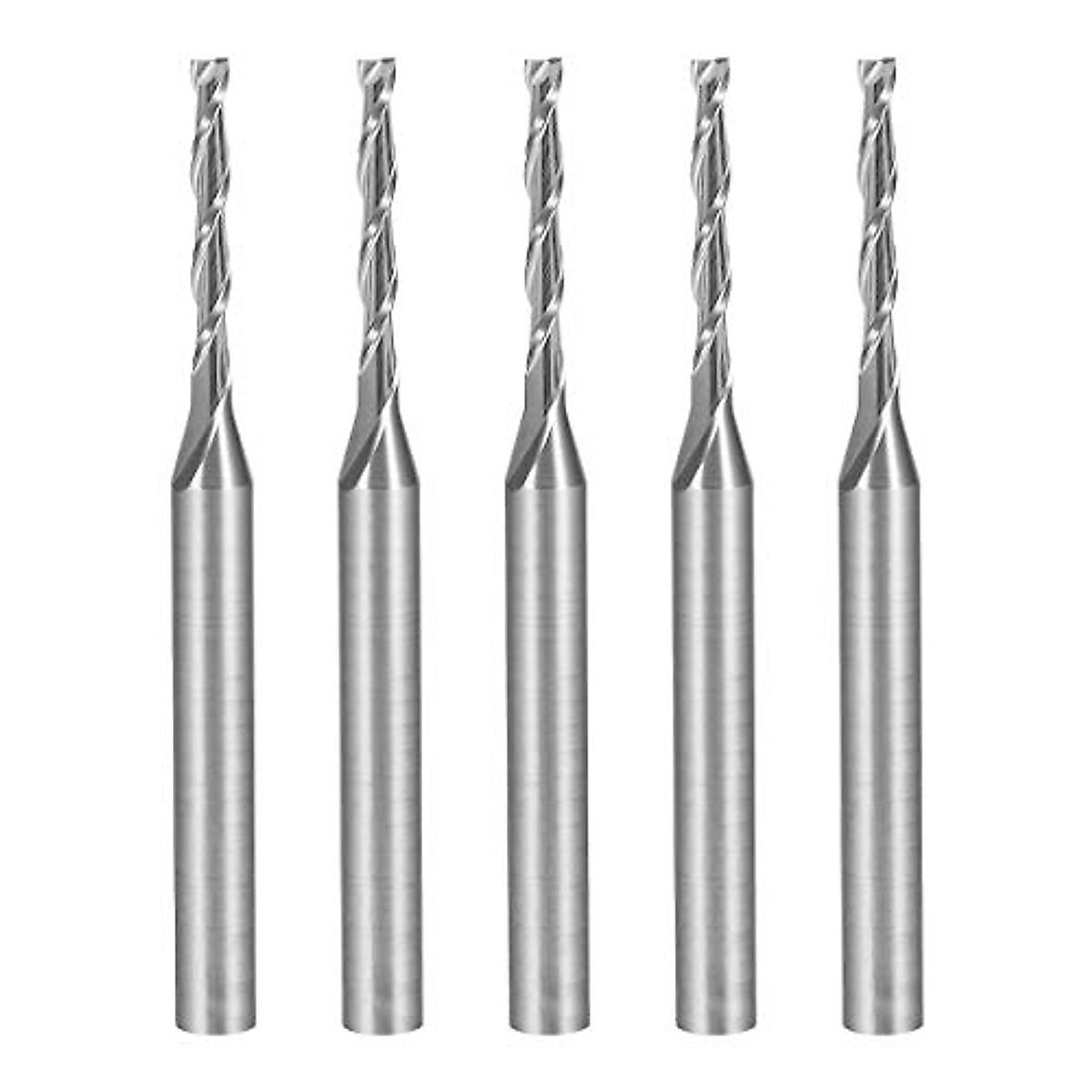 uxcell 5PCS 1/8" Shank 1.5mm x 12mm Carbide End Mill CNC Router Bits 2 Flute Milling Bit for Acrylic PVC MDF Wood