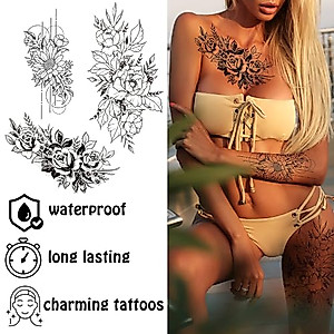 Cerlaza Temporary Tattoos for Women Adults, Fake Flower Tatuajes Temporales Semi Permanent Half Arm Sleeve Tattoos, Long Lasting Realistic Flower Leg makeup Waterproof Tattoos Stickers