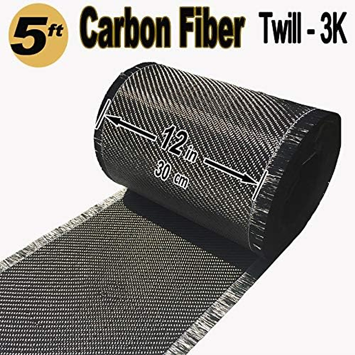 5 FT x 12" - Carbon Fiber FABRIC-2x2 Twill WEAVE-3K/220g