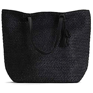 Rutledge & King Straw Bag - Tote Bag - Beach Bag - Large Tote Bag (1 pack, Black)