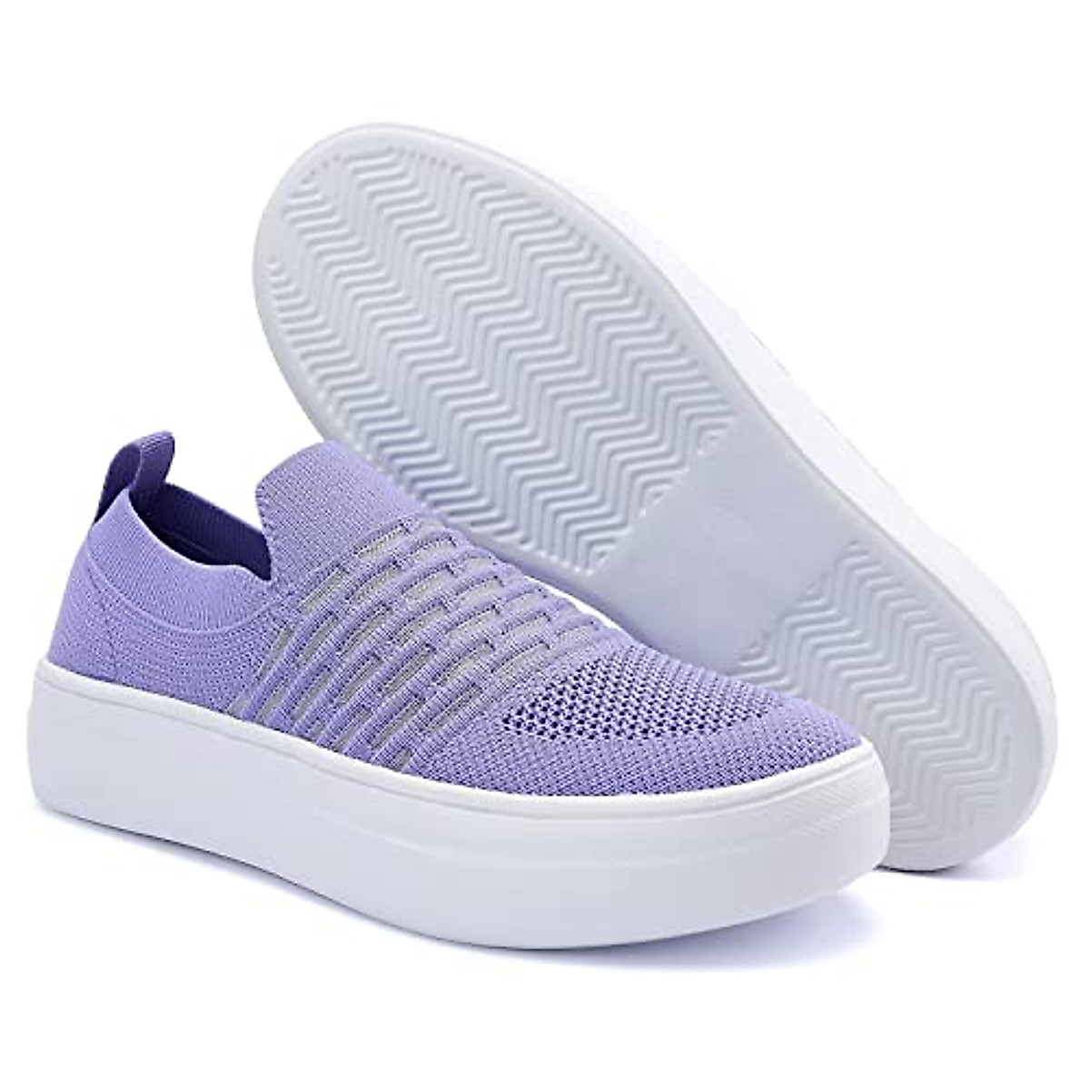Wryweir Women's Slip-on Sneakers Lightweight Comfort Mesh Loafers Casual Low Cut Walking Shoes, Purple US 7