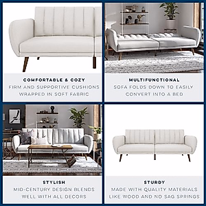 Novogratz Brittany Sofa Futon, Premium Linen Upholstery and Wooden Legs, Grey Linen