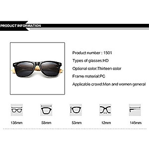 Long Keeper Bamboo Wood Arms Sunglasses for Women Men (Black, Blue)