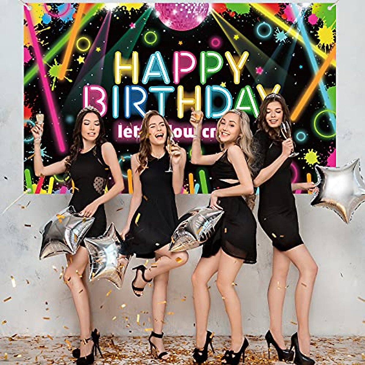 Neon Birthday Party Decorations Supplies Let Glow Party Banner Backdrop Decorations Neon Glow Themed Birthday Party Photo Booth Props Sign Supplies Indoor and Outdoor