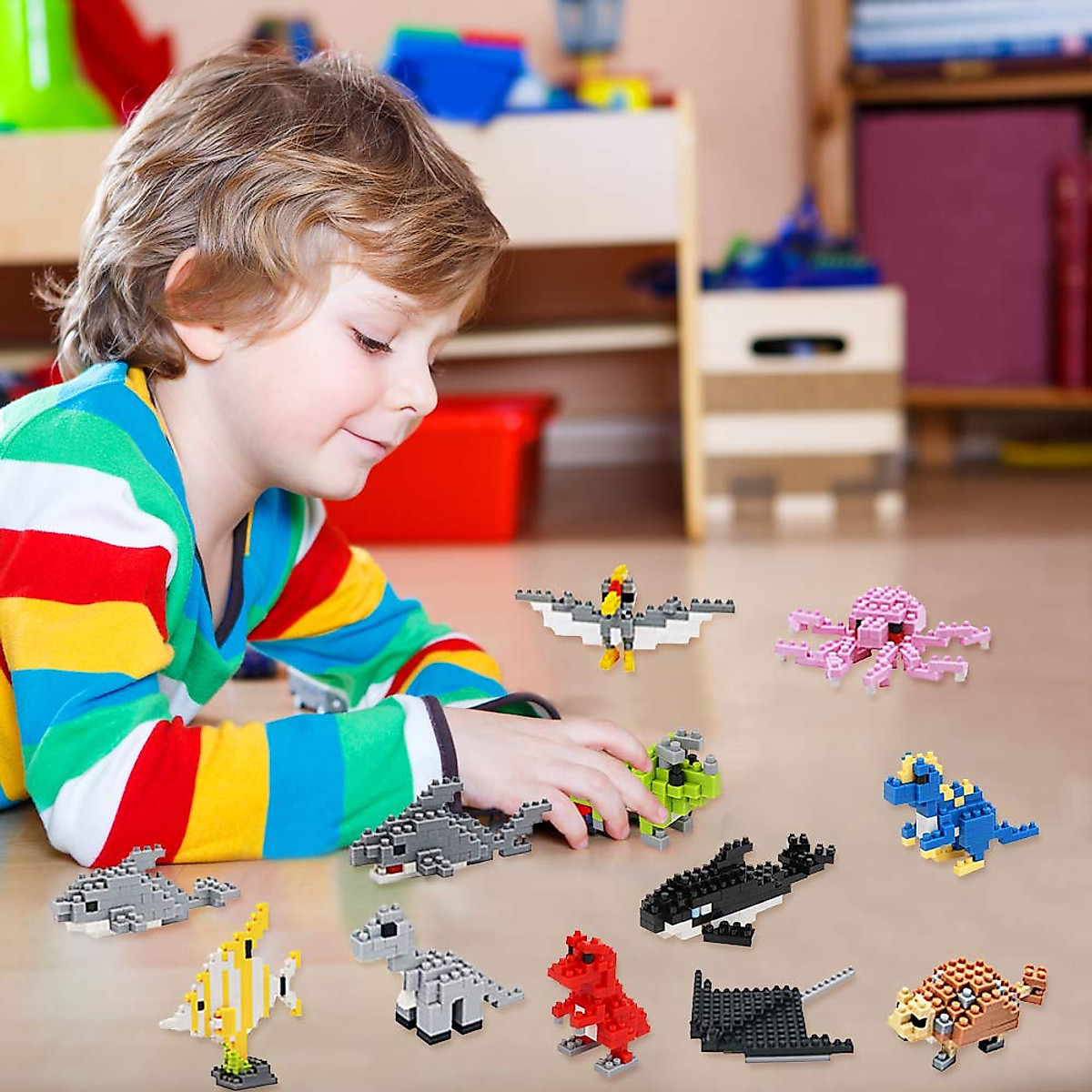 Jellydog Toy Mini Building Blocks, 12 in 1 Dinosaurs Blocks, Ocean Building Sets,Party Favors for Kids, Assorted Mini Animals Building Blocks Sets for Goodie Bags,Prize,Cake Topper…