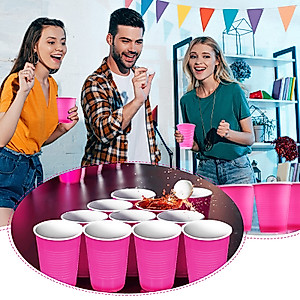 50 Count Party Cups 18 Ounce Disposable Plastic Cups for Wedding Birthday Party Beverage Drinking Water Cups for Indoor Outdoor Event Bachelorette Camping (Pink and White)