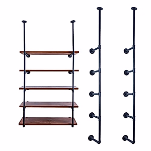 LINKPIPES Industrial Pipe Shelving, Shelf Brackets DIY Open Book Shelf for Office Room Kitchen Wall Shelves(2Pcs 5Tier,71.84" Tall,11" deep,Hardware Only)