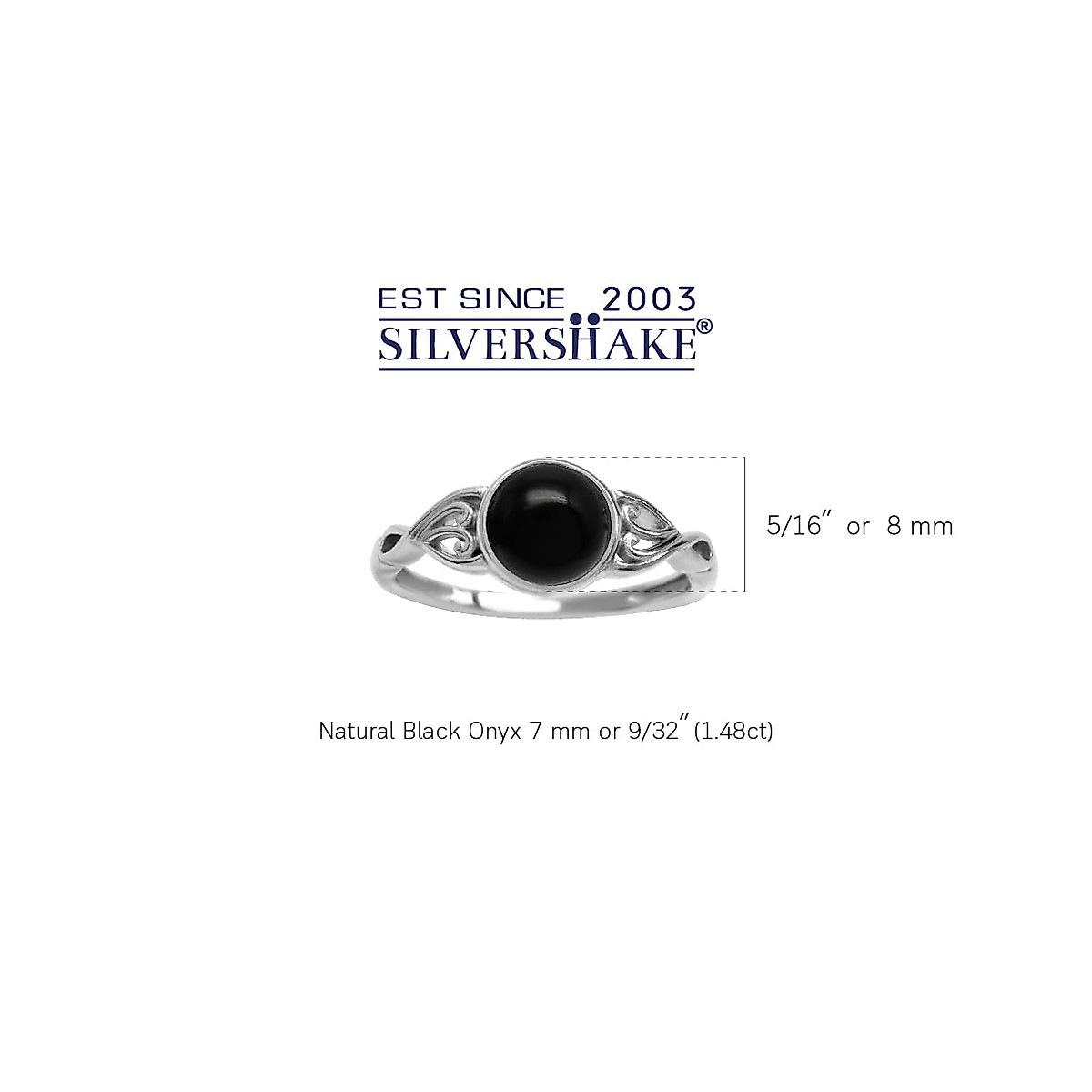 Silvershake 7mm Natural Black Onyx 925 Sterling Silver Victorian Style Solitaire Ring Size 11