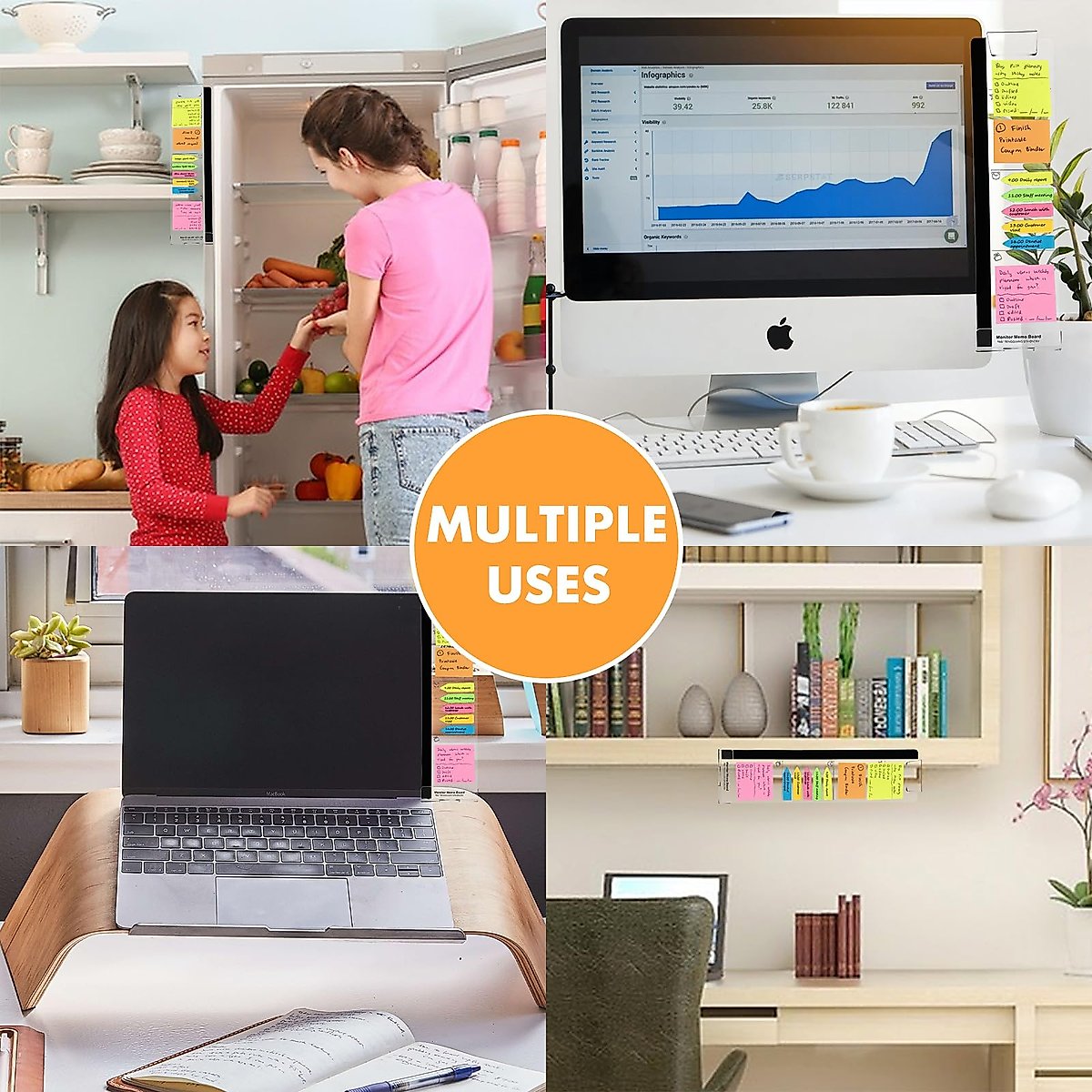Barelove 2 Pack Monitor Memo Board Left/Right + 3 Pen Containers Storage+ Sticky Notes, Computer Sticky Note Holder Computer Screen Desktop Organizer Accessories for Office Desk Students