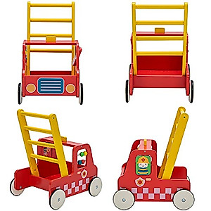 Red Aircraft Wooden Baby Push Walker - 2-in-1 Toddler Push & Pull Toys Learning Walker Stroller Walker with Wheels for Baby Girls Boys 1-3 Years Old