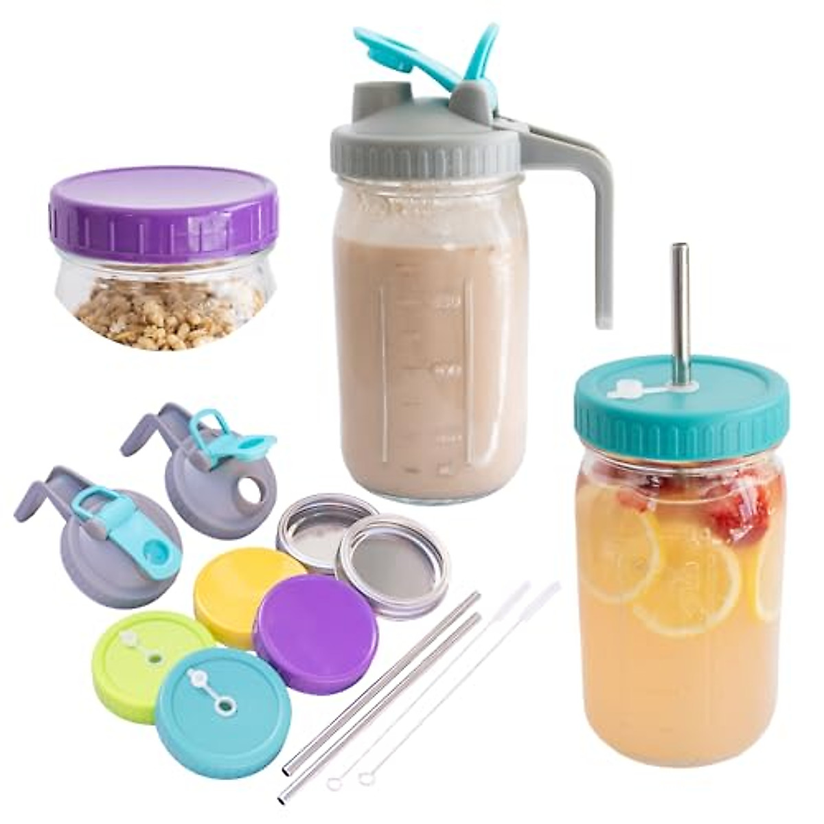 Mason Jars 32 oz (14pc Set) Multi-Purpose Wide Mouth Mason Jars 32 oz |Use Quart Mason Jars as Mason Jar Pitcher, Breastmilk Pitcher, 32 oz Mason Jars, Juice Pitcher or Canning Jars 32 oz -Leakproof