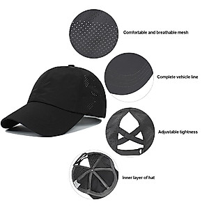 FASHIXD Ponytail Baseball Cap for Women Mesh Quick Dry Baseball Hat with Ponytail Hole (Black)