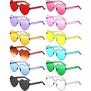 Photect 12 Pair Heart Sunglasses Colorful Heart Glasses Heart Sunglasses Party Favor(Basic Colors)