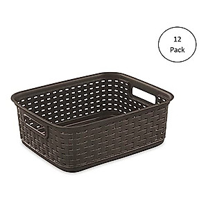 Sterilite Decorative Wicker-Style Weave Basket, Espresso | 12726P06 (12 Pack)