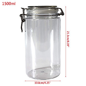 caralin 1500ML Plastic Round Clip Top Storage Jar With Airtight Seal Lid Food Container Pet+Silicone Pad+304 Stainless Steel